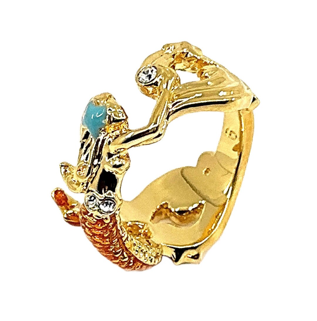 Mermaid Ring Gold Plated Metal Alloy Set With Enamel and Sparkling ...