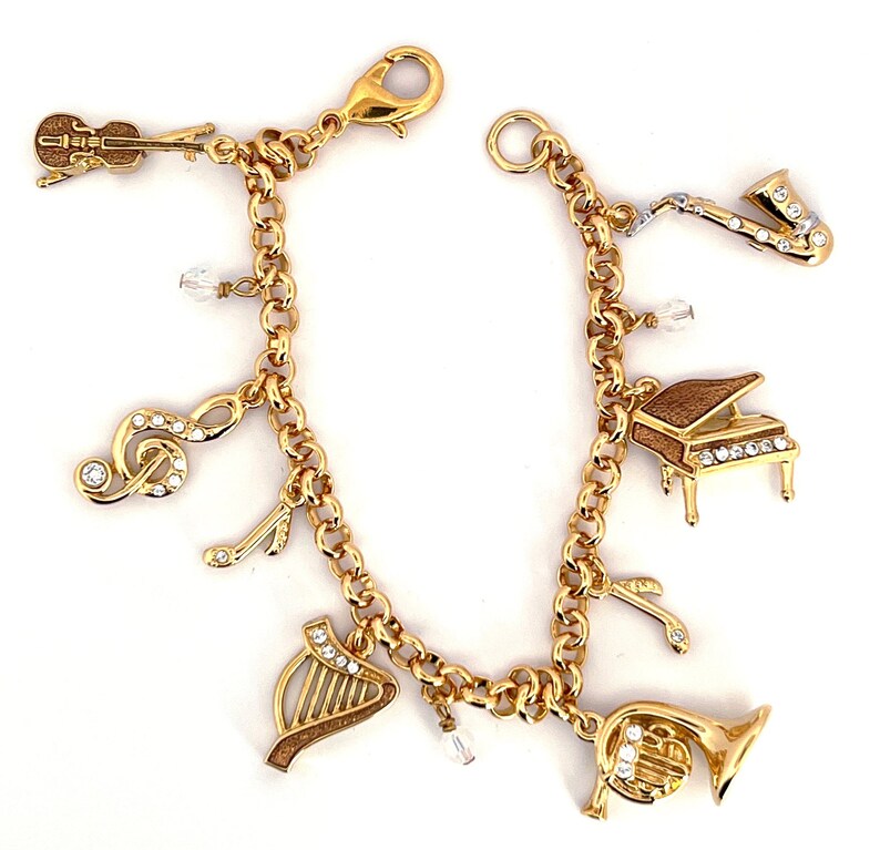 Musical Charm Bracelet Gold Plated Metal Alloy Set With Enamel and ...