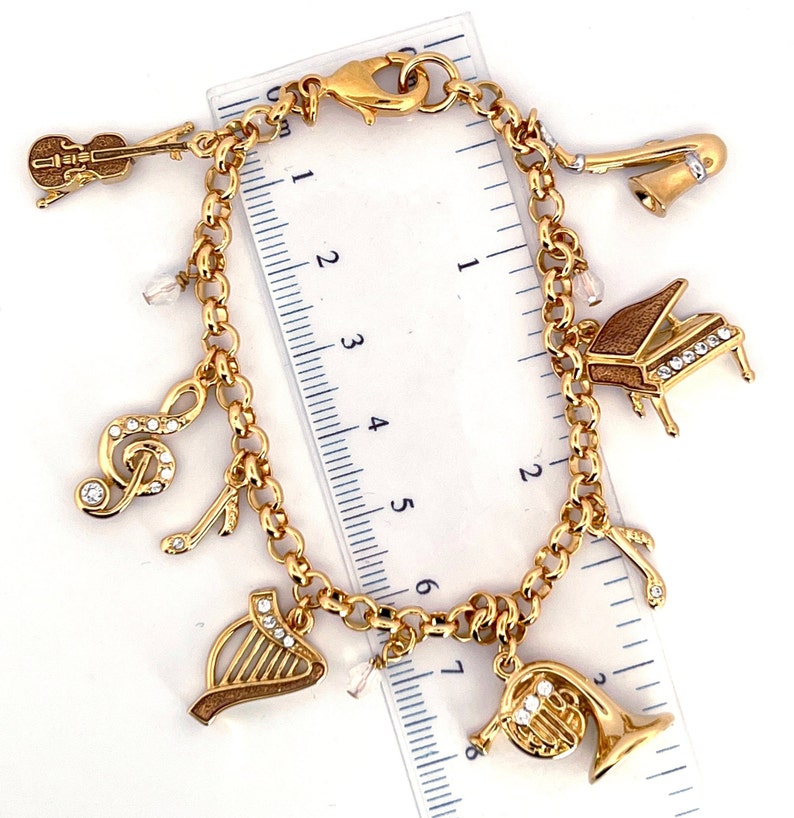 Musical Charm Bracelet Gold Plated Metal Alloy Set With Enamel and ...