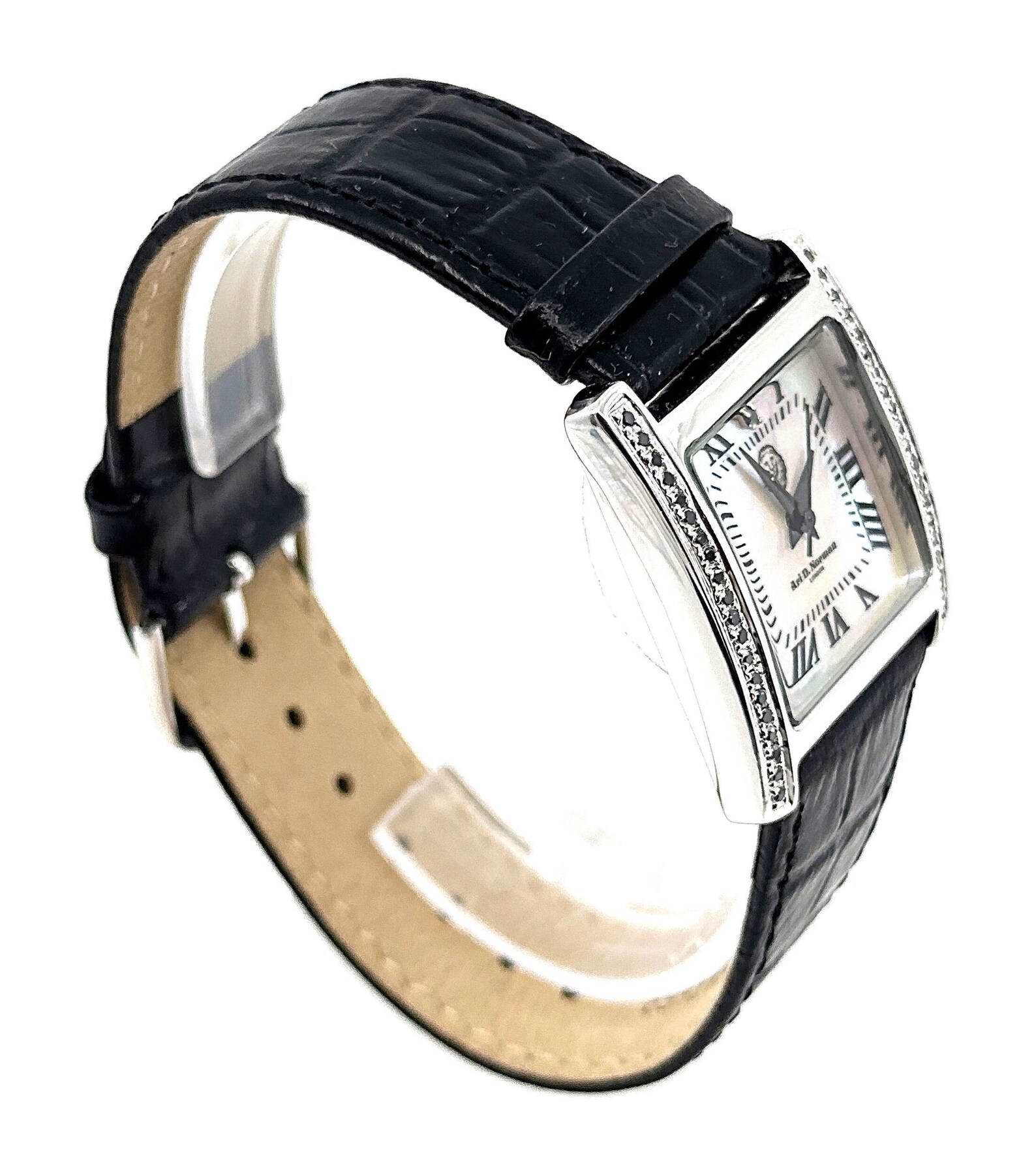 Sterling Silver Diamond Watch, Mother of Pearl Dial & Black Leather - Etsy