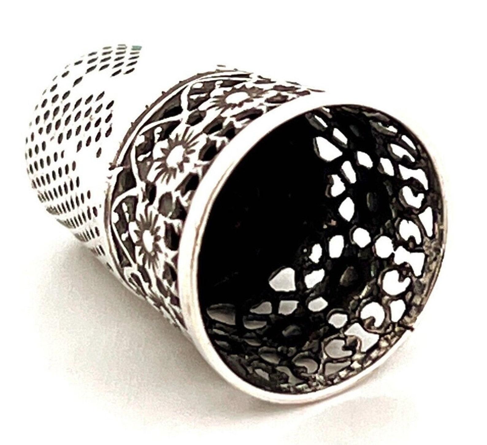 Floral Pattern Victorian Style Thimble Sterling Silver 925 English ...