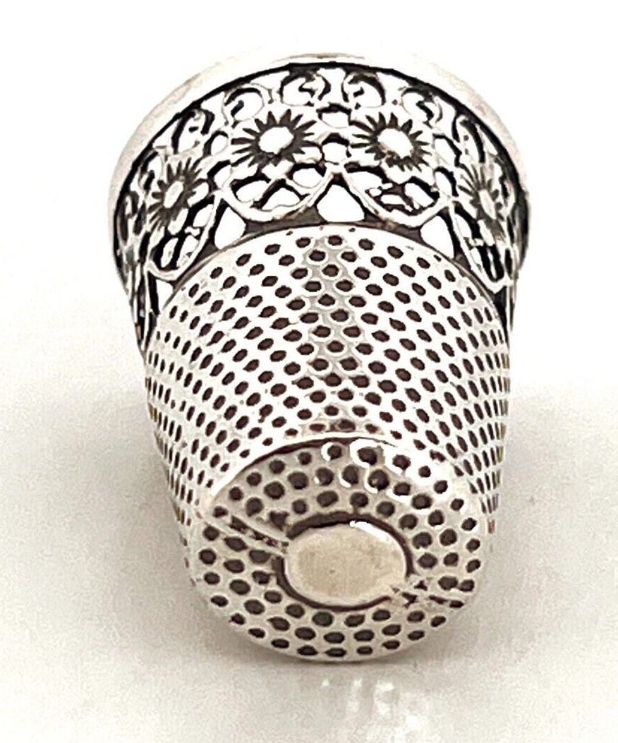 Floral Pattern Victorian Style Thimble Sterling Silver 925 English ...