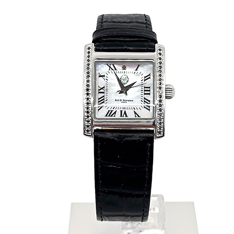 Sterling Silver Diamond Watch, Mother of Pearl Dial & Black Leather - Etsy