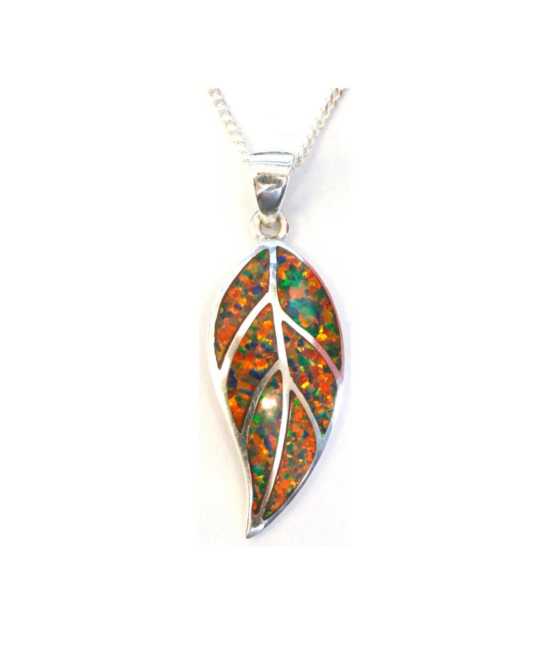 Fall Autumn Leaf Pendant 925 Sterling Silver Set With Brown Crushed ...