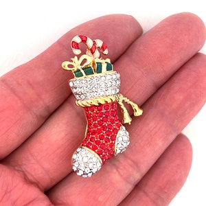 Christmas Stocking Pin Brooch Gold Plated Metal Alloy Set With Enamel ...