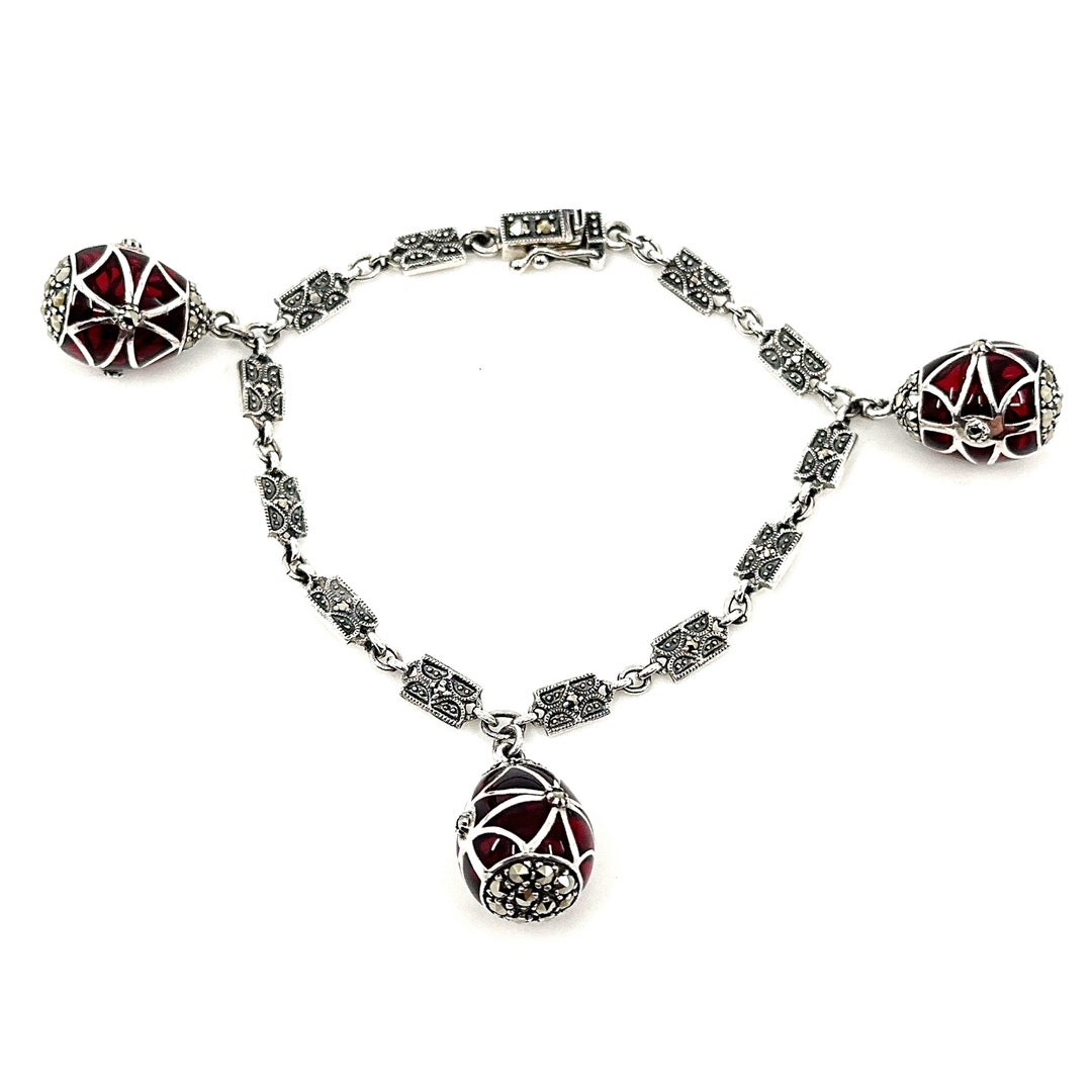Faberge Style Egg Bracelet Sterling Silver 925 English Hallmarks Set ...