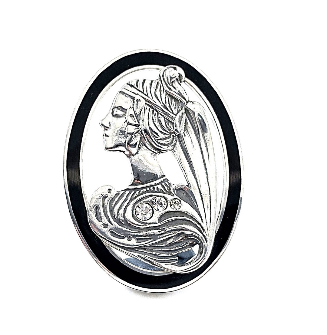 Lady's Head Pin Brooch Art Nouveau Style 925 Sterling Silver English ...