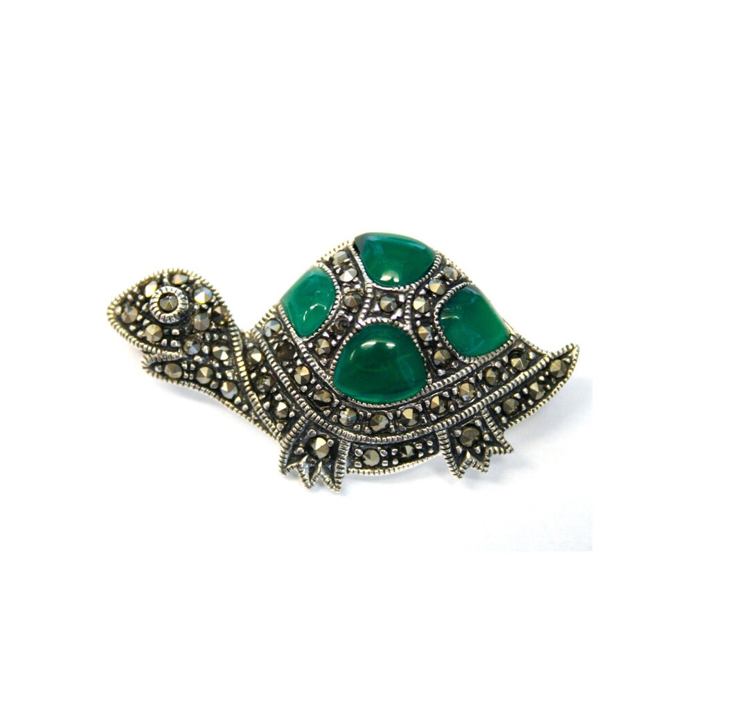 Tortoise Pin Brooch 925 Sterling Silver English Hallmarks Set With ...