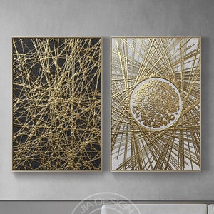 Abstract Gold Line Poster Luxury Gold Silver Series, Wall Art Printable ...