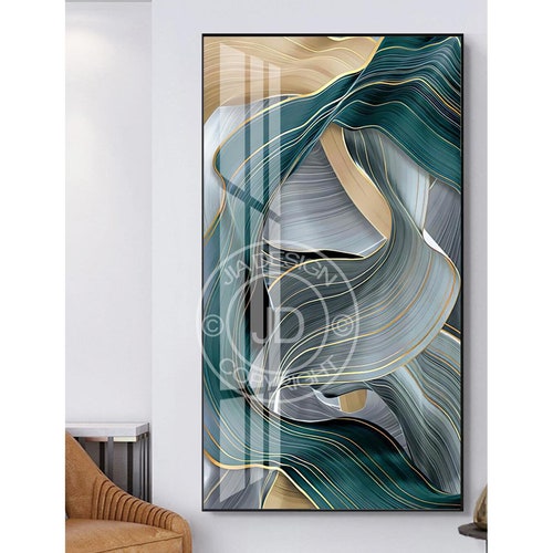 Blue Green Gold Lines Wavy Geometric Poster Printable - Etsy
