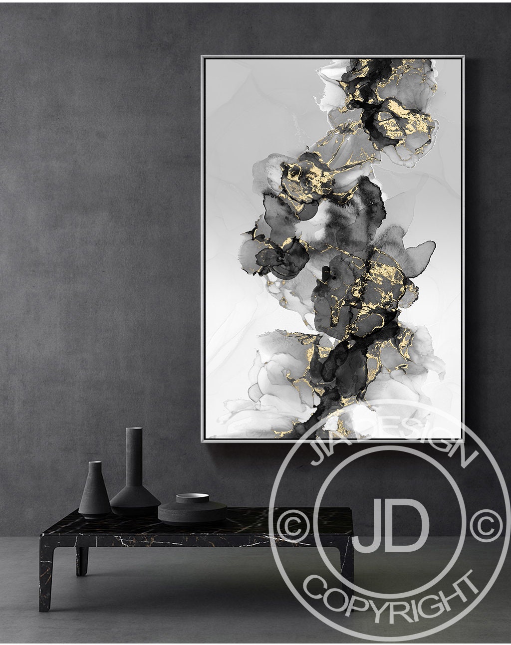 Abstract Alcohol Ink Translucent Black and Gold Foil - Etsy