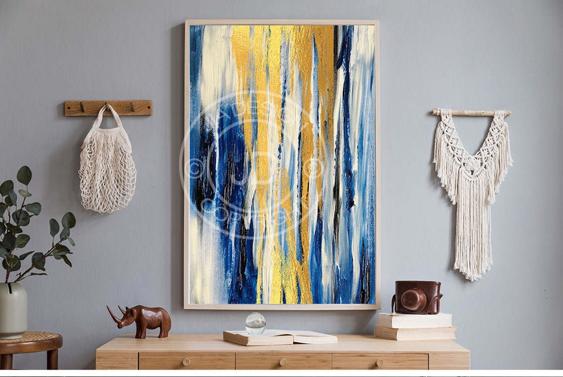 Instant Download Printable, Modern Abstract Gold Navy Blue White Large ...