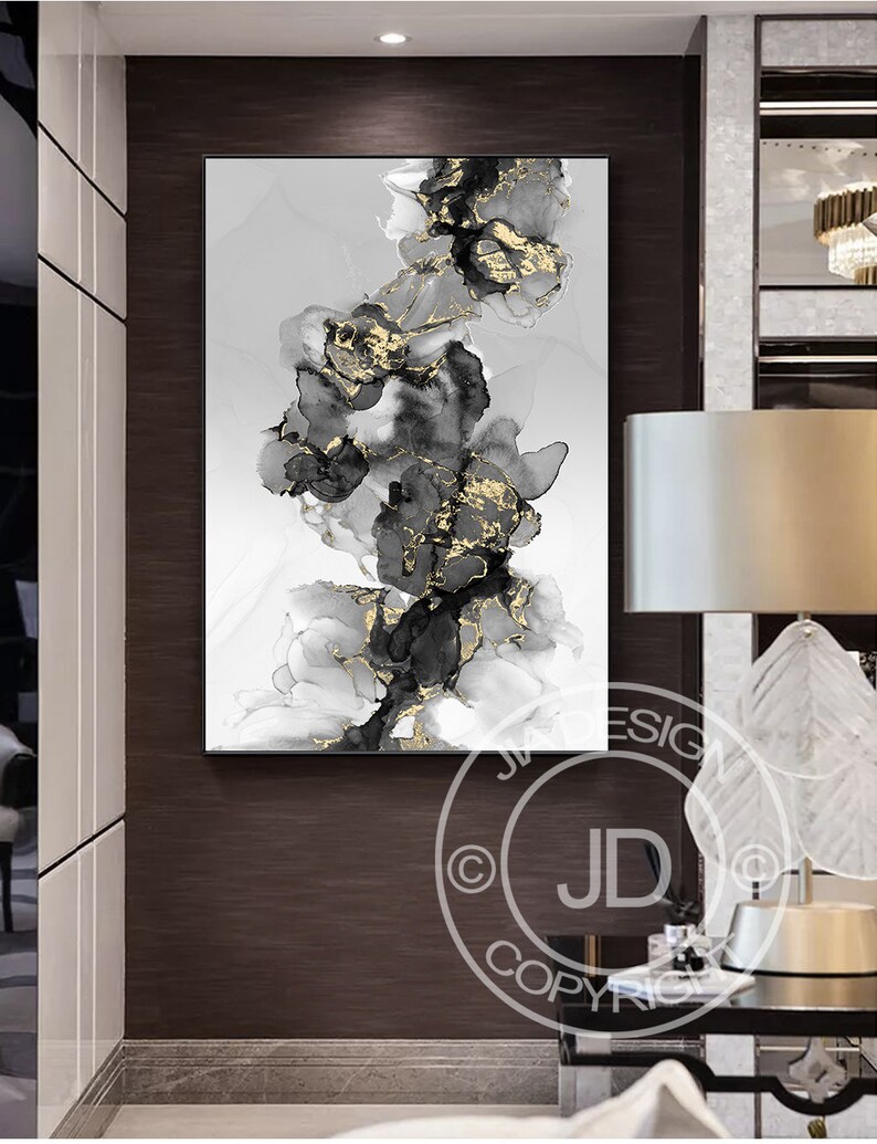 Abstract Alcohol Ink Translucent Black and Gold Foil - Etsy