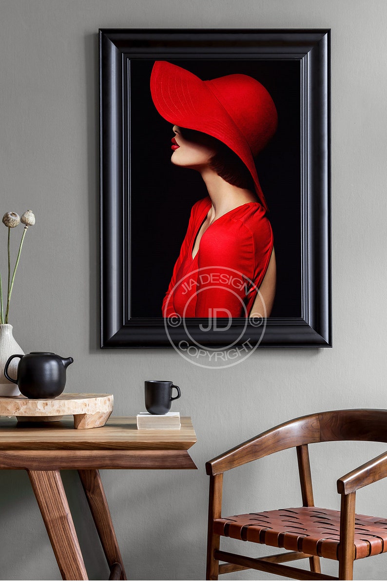 The Lady in Red Beautiful Young Woman Portrait Fashion Girl | Etsy