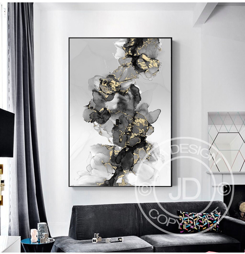 Abstract Alcohol Ink Translucent Black and Gold Foil - Etsy