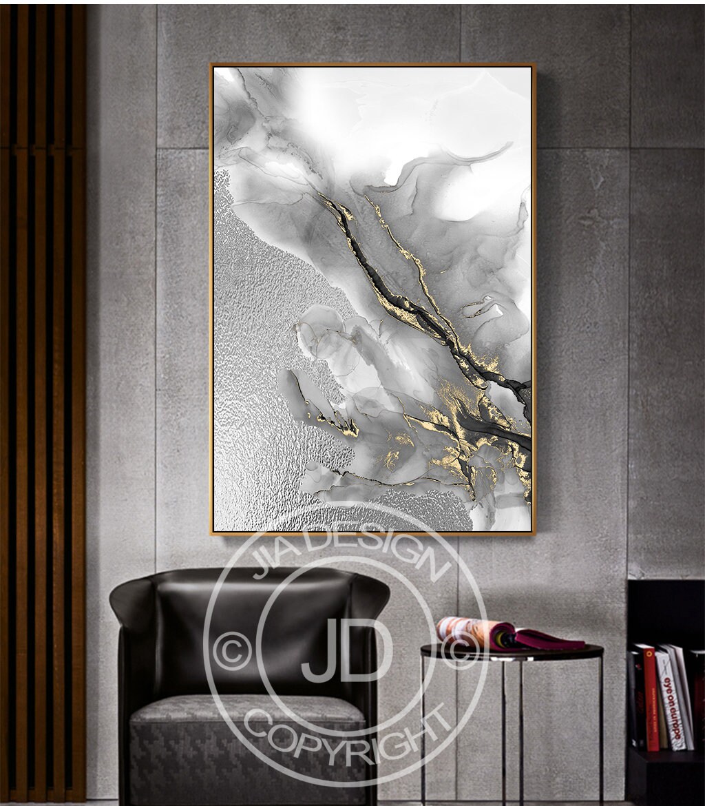 Abstract Gold Foil Luxury Black Ink Closeup of the Painting - Etsy