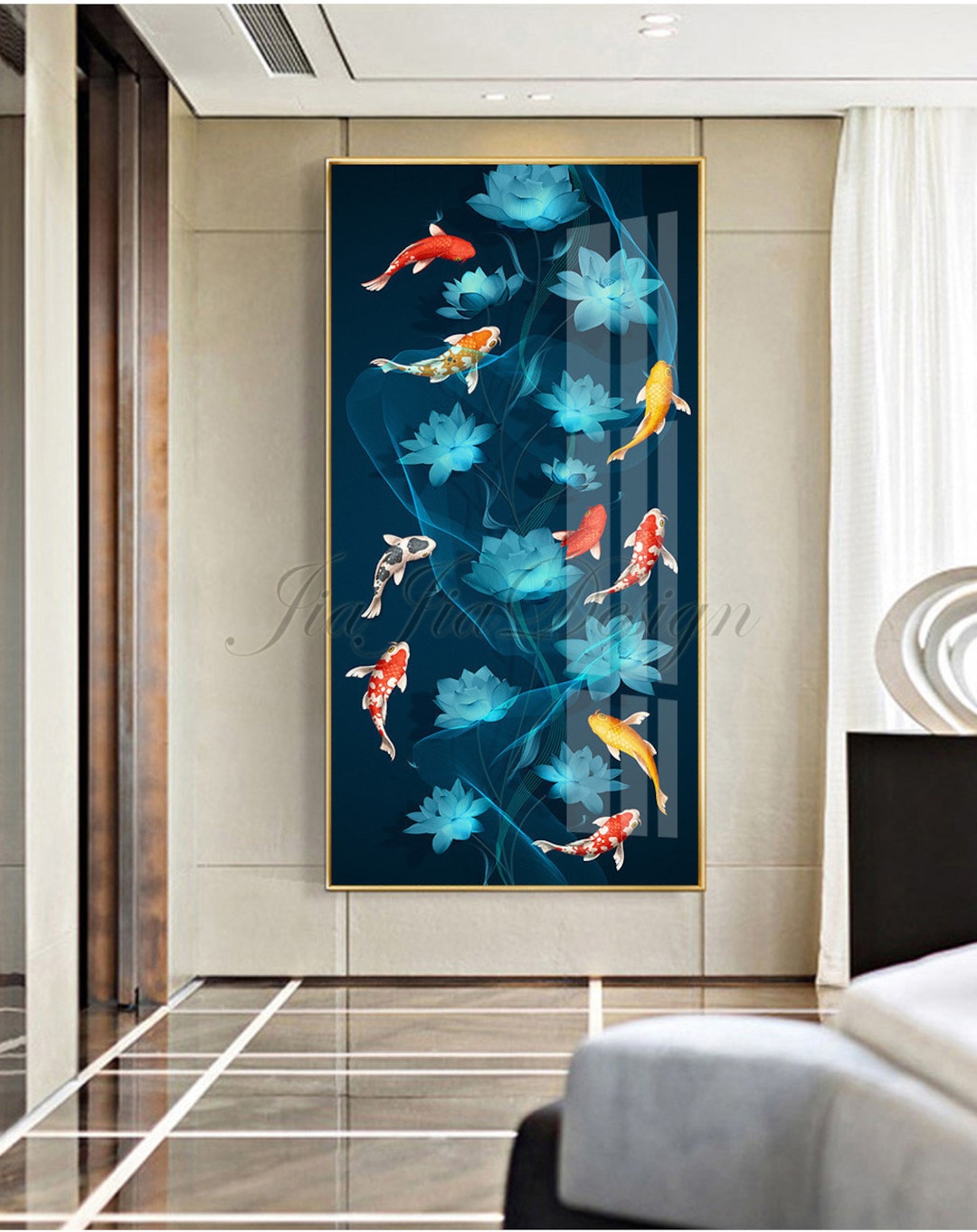 Modern Chinese Style Canvas Painting Wall Art Lucky Fish Koi Animal ...