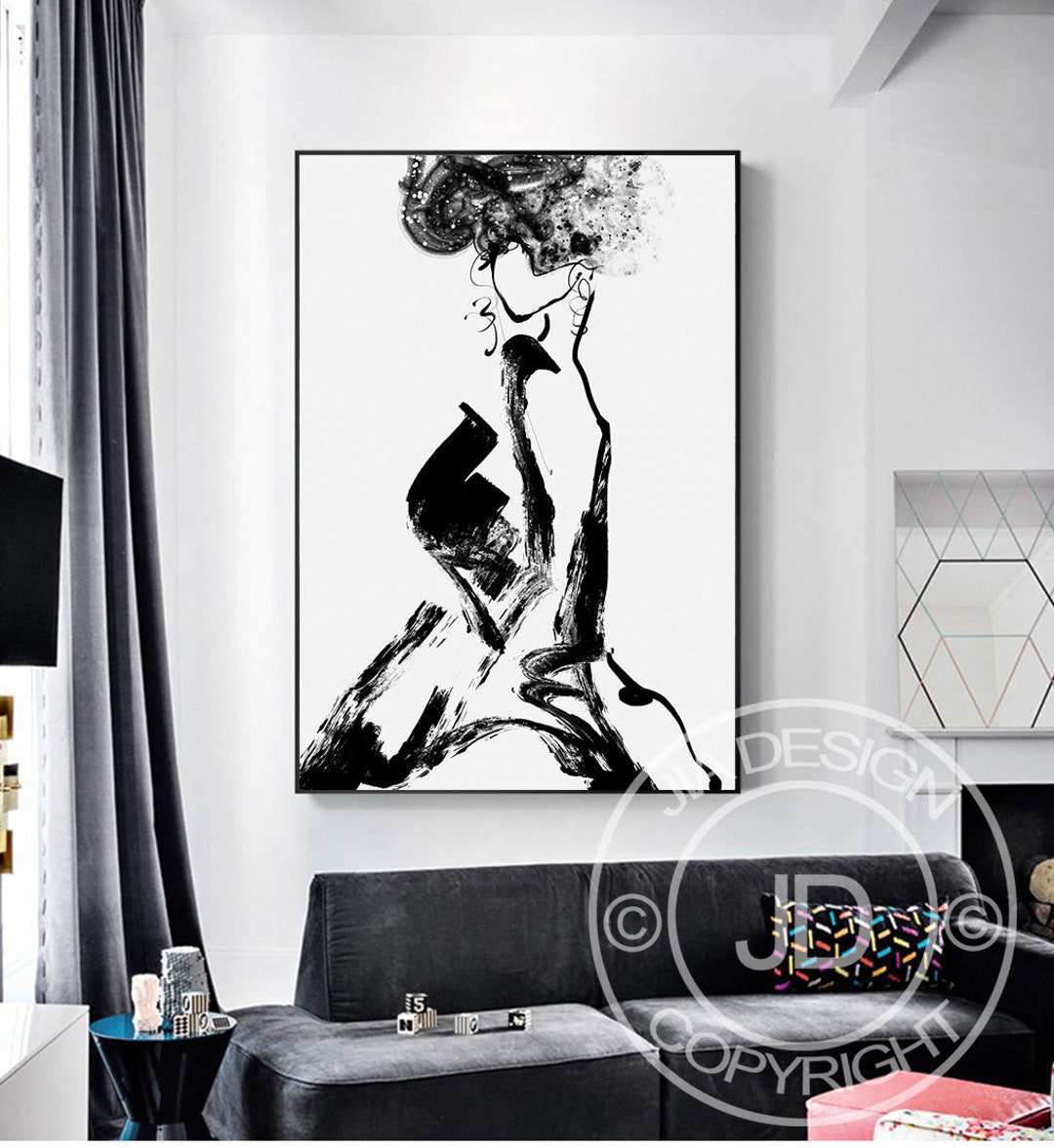 Abstract Portrait of a Lady, Black & White Printable Wall Art, Fashion ...