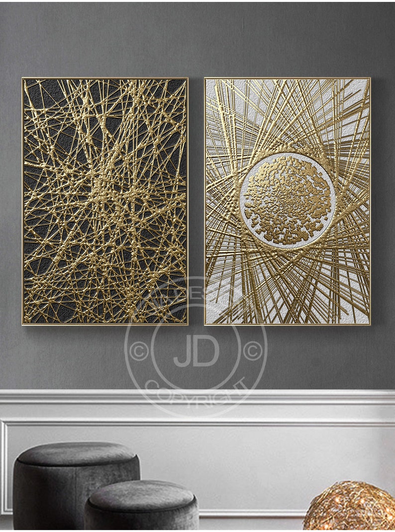 Abstract Gold Line Poster Luxury Gold Silver Series Wall Art | Etsy