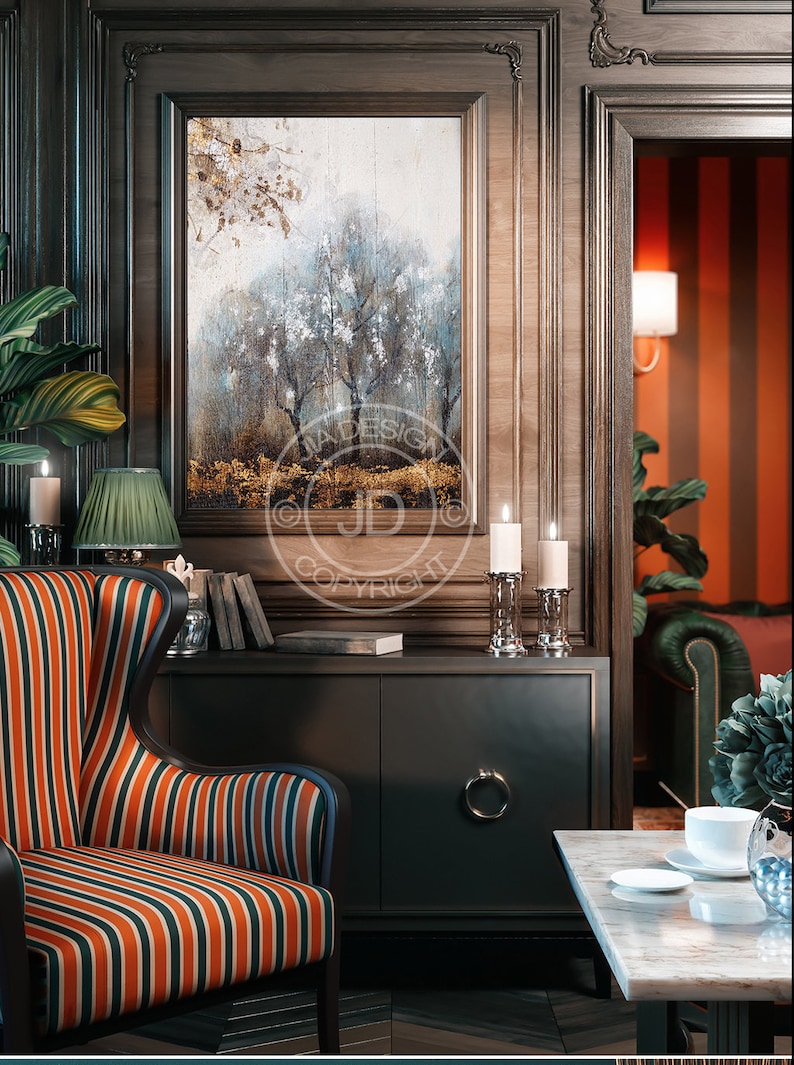 Hand Painted Canvas Wall Art Printable Golden Leaves Against | Etsy