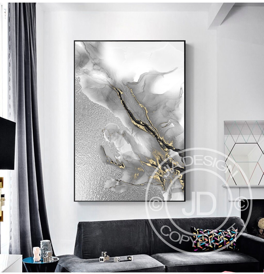 Abstract Gold Foil Luxury Black Ink Closeup of the Painting - Etsy