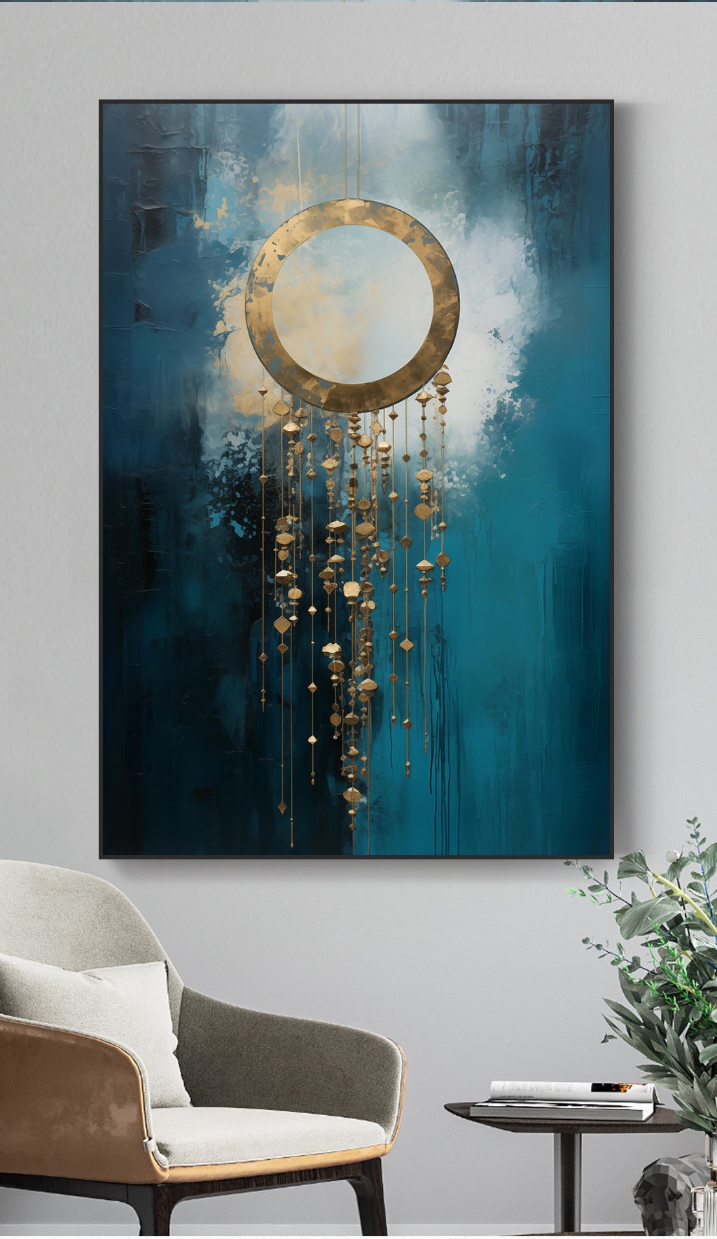 Golden Shadow With Gold Circles & Gold Foil Dark Aquamarine - Etsy