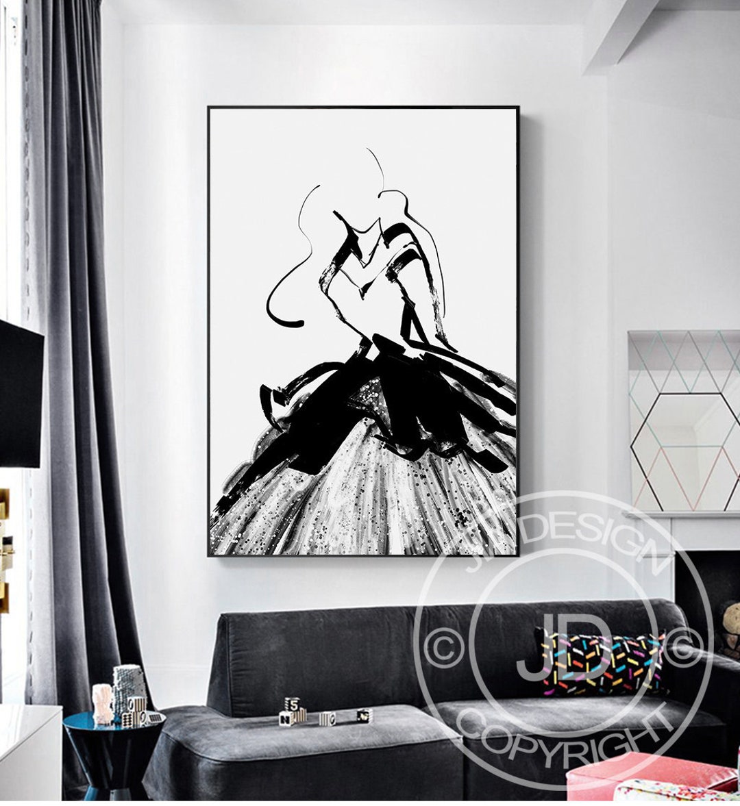 Model in Sketch Style, Abstract Wall Art Printable, Beauty With Skirt ...