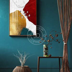 Abstract Teal Red Wall Art, Prints Digital Download, Color Block ...