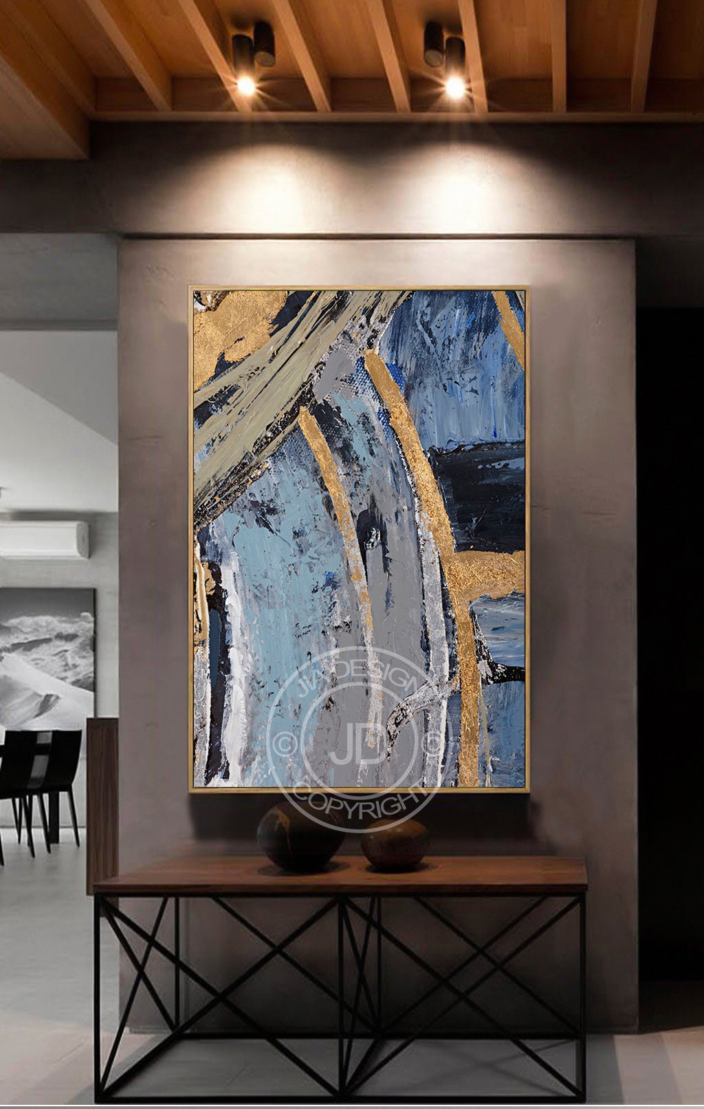 Abstract Blue and Gray Featured on Large Oil Painting Blend Together ...