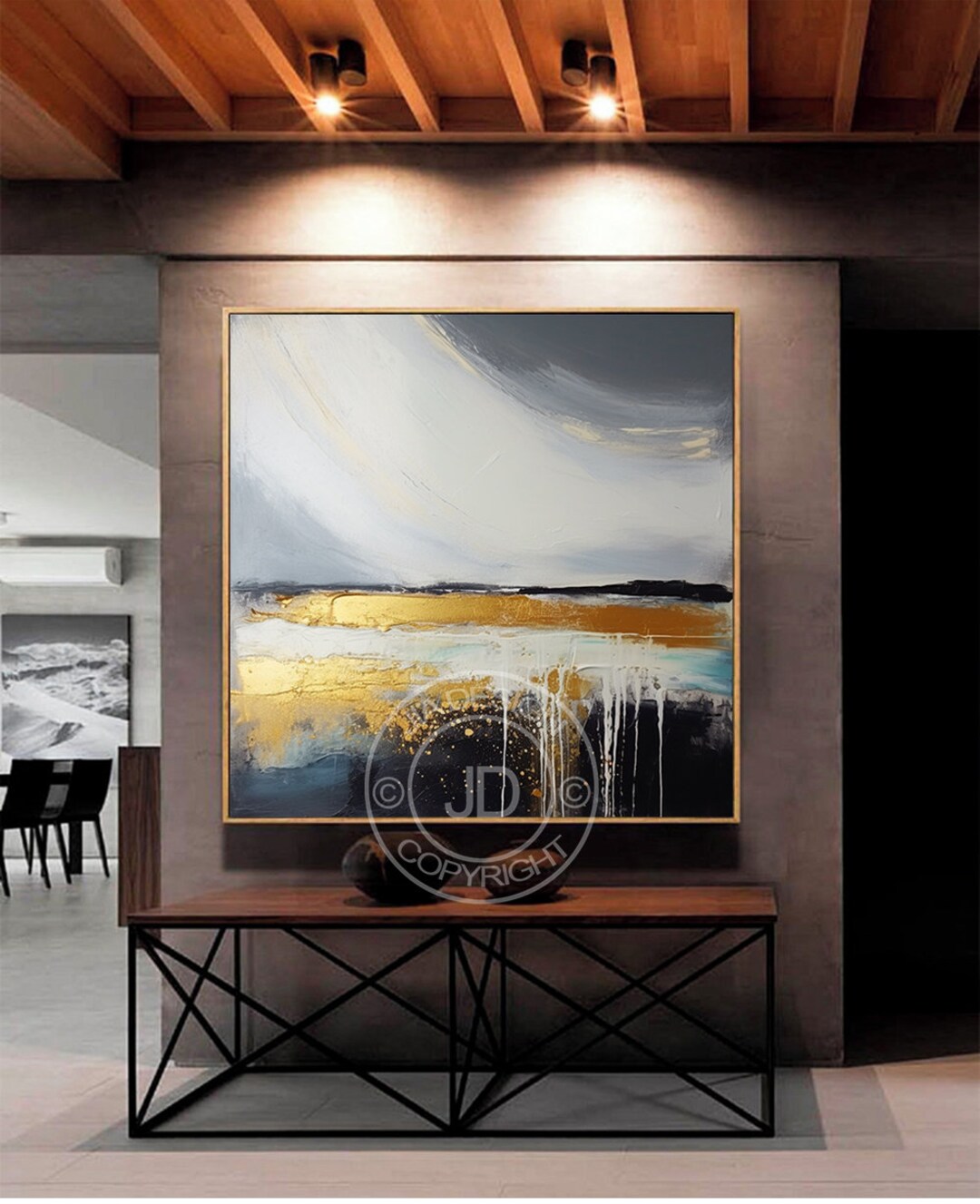 Printable Grey and Gold Abstract Landscape Canvas Painting, Wall Art ...