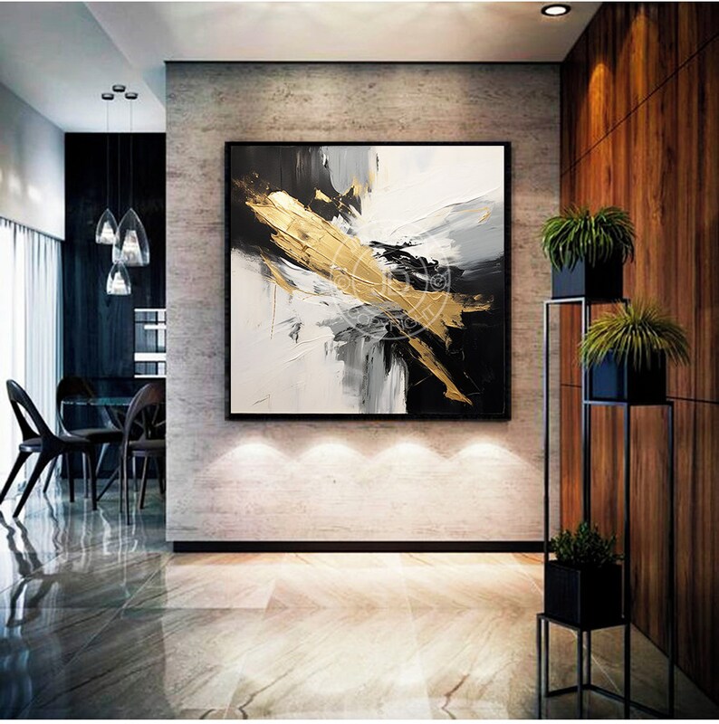 Digital Printable Abstract Gold Black Painting With White & Black ...