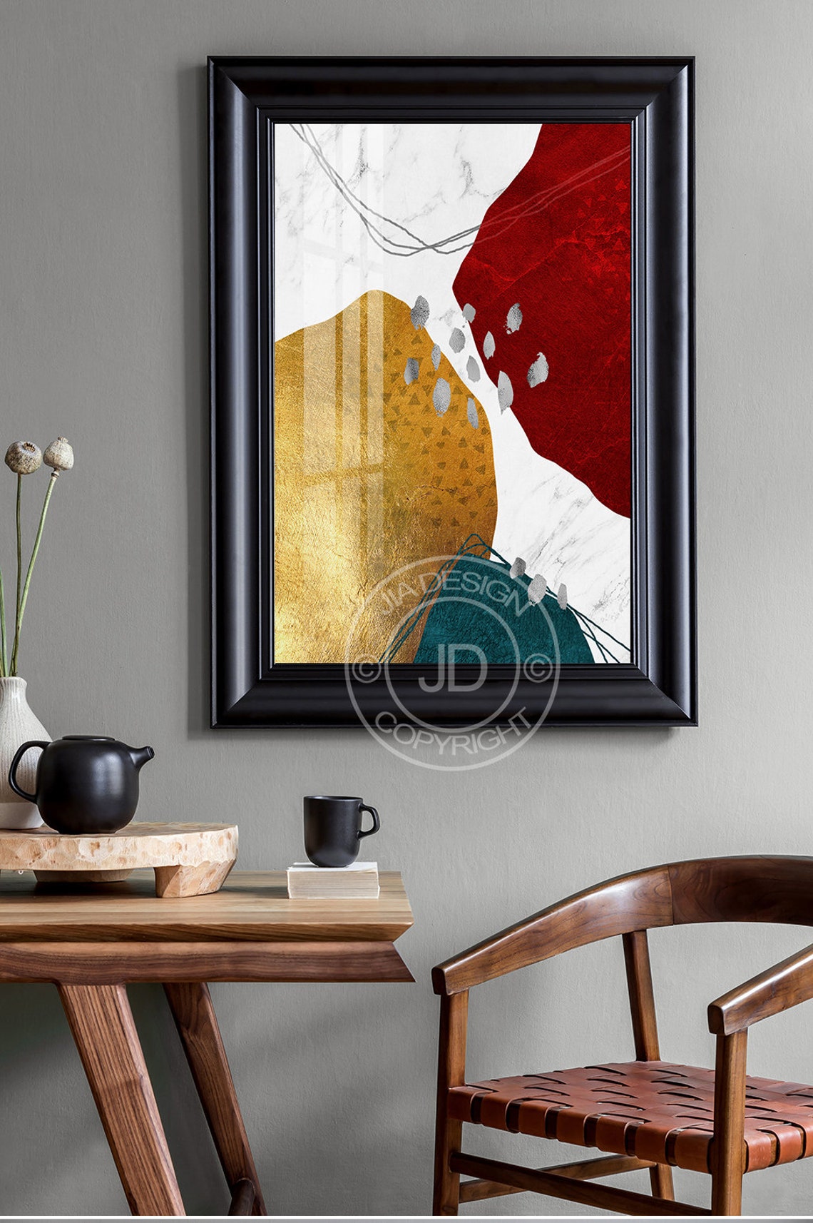 Abstract Teal Red Wall Art Prints Digital Download Color - Etsy