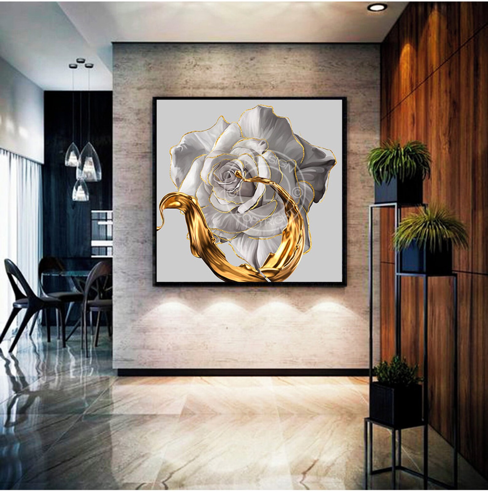 White Floral and Botanical, Golden Flower, Metal Flower Wall Art ...
