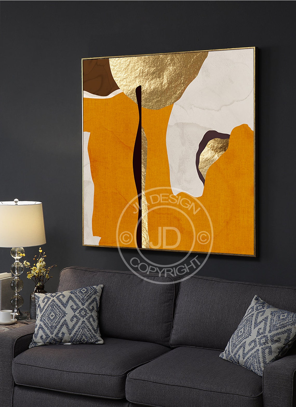 Abstract Golden Wall Art Painting Modern Simple Ink Painting - Etsy