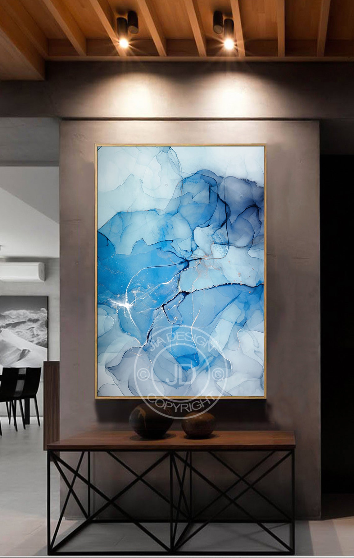 Abstract Alcohol Ink sea texture gold foil fluid ink | Etsy