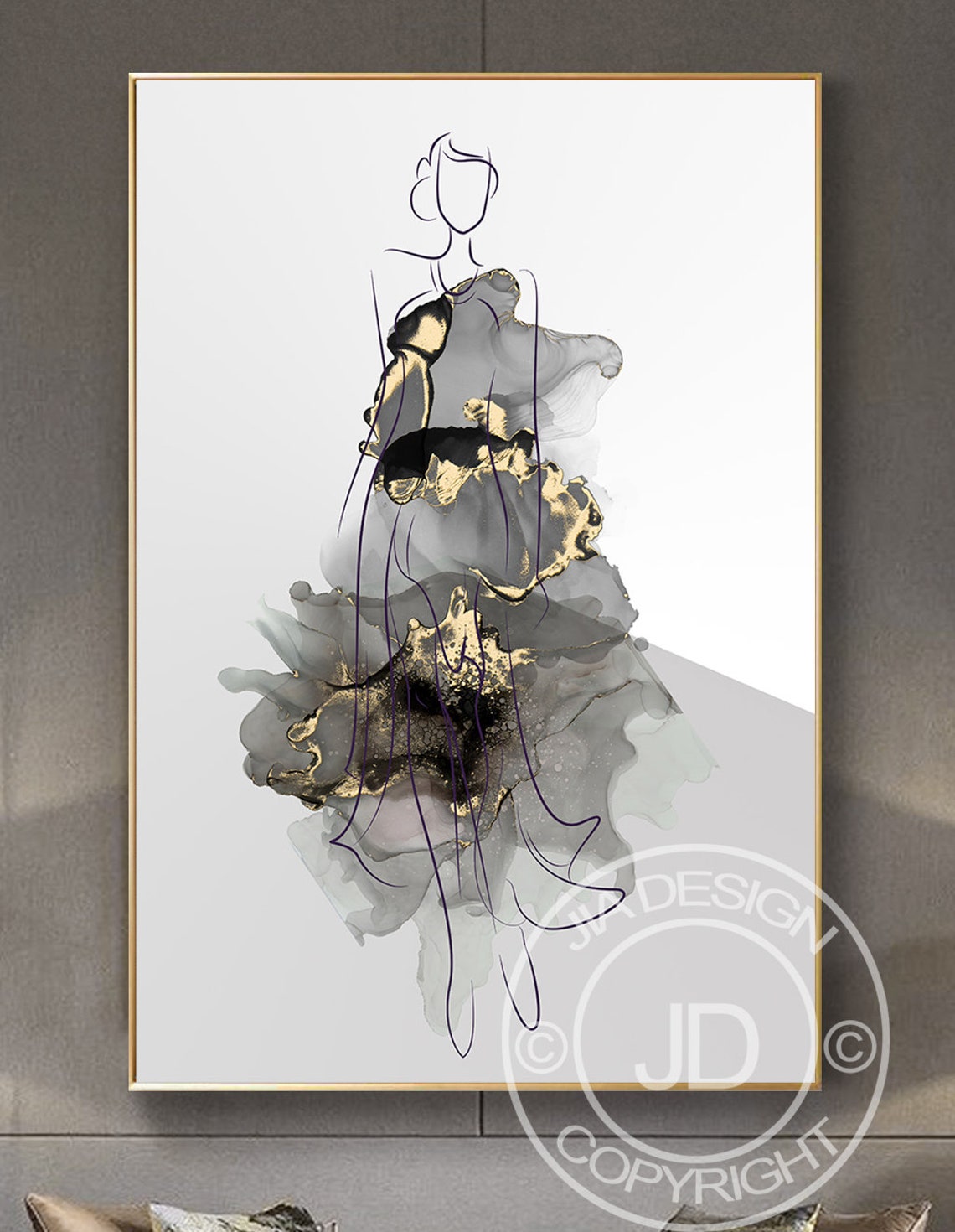Abstract fashion models stylized female figure ink grunge | Etsy