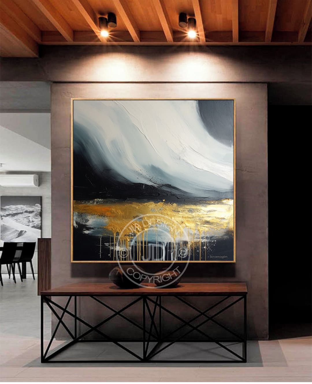 Black, Gold, Acrylic, Abstract Painting, Romantic Moonlit Seascapes ...