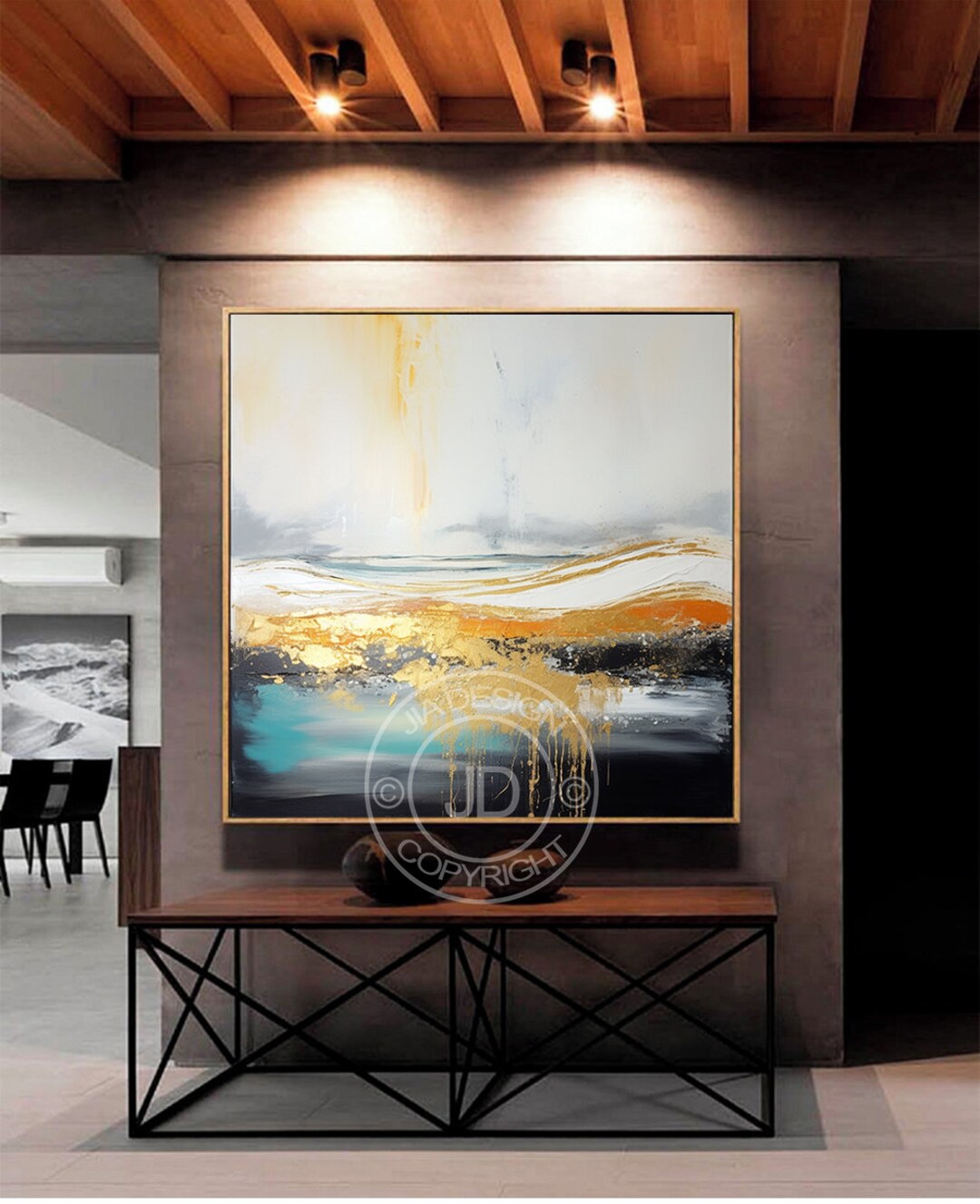 Printable Modern Landscape Art, Light Silver and Dark Indigo, Fluid ...