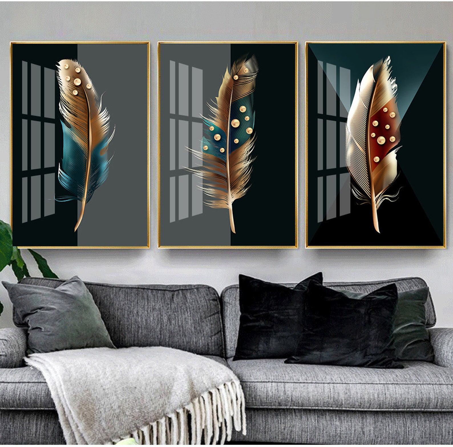 Set of 3 Feather Wall Art Feather Print Feather Prints Wall - Etsy