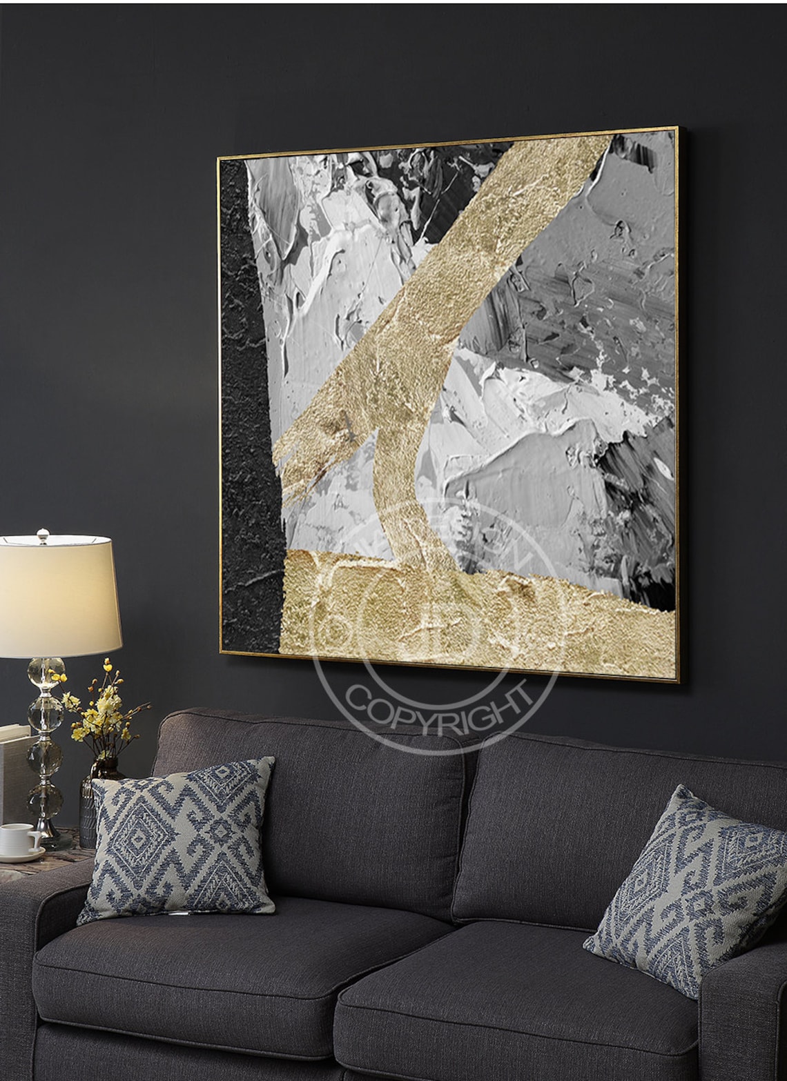 Abstract Modern Square Gold Black Painting Original Texture - Etsy