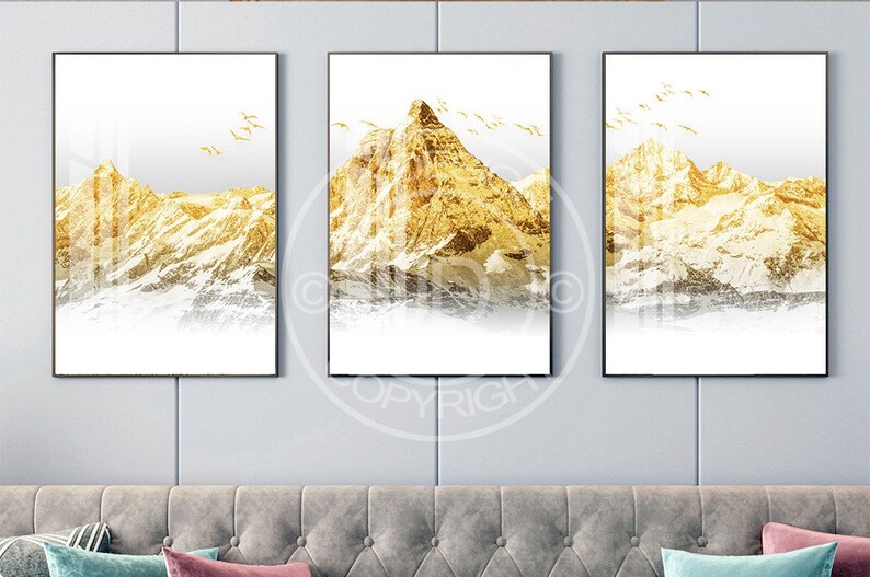 3 Sets of Digital Interior Art Golden Wall Art Printable - Etsy