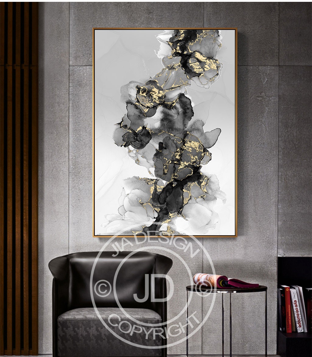 Abstract Alcohol Ink Translucent Black and Gold Foil - Etsy