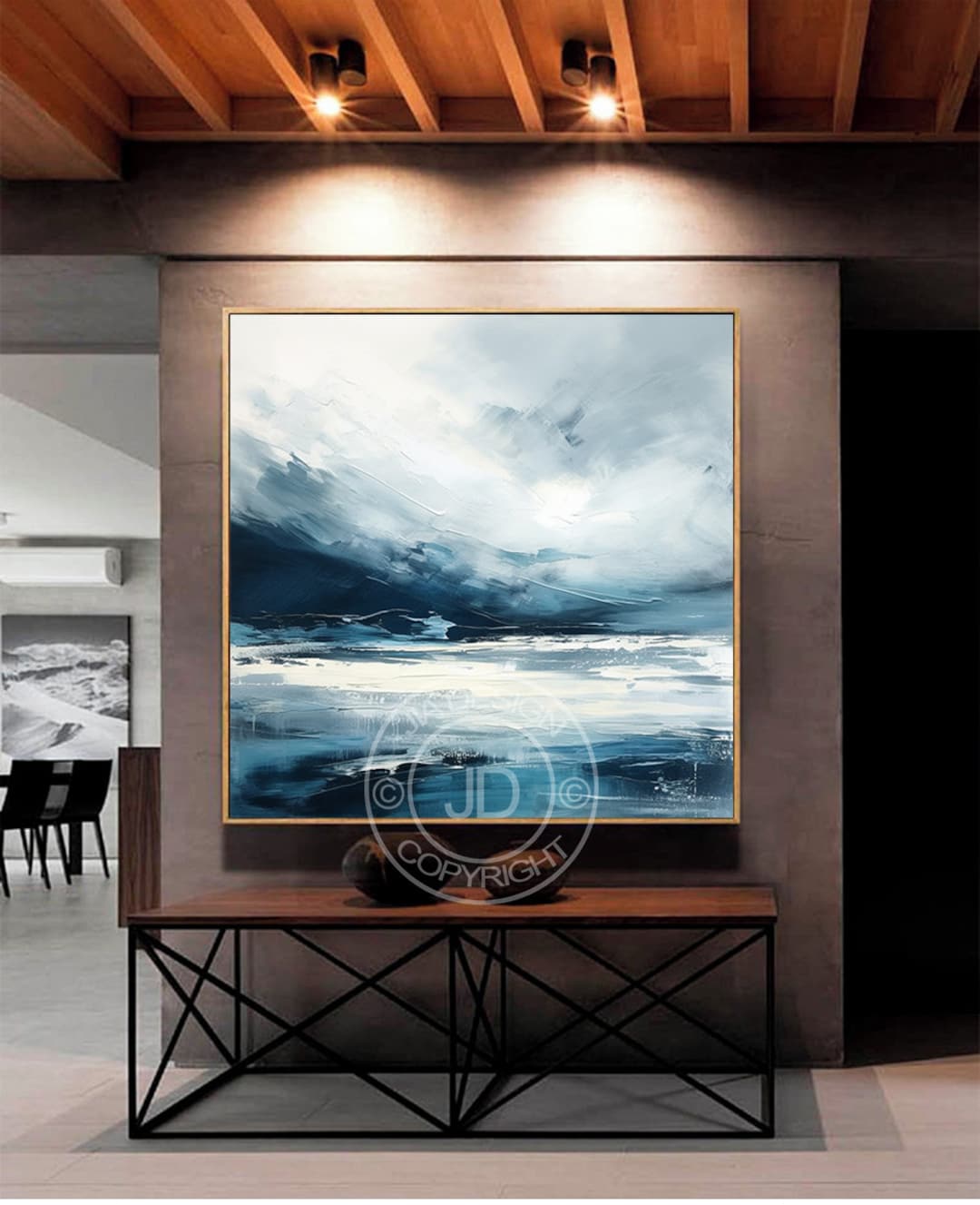 An Acrylic Painting of a Beautiful Blue Sky With Black Clouds, Abstract ...