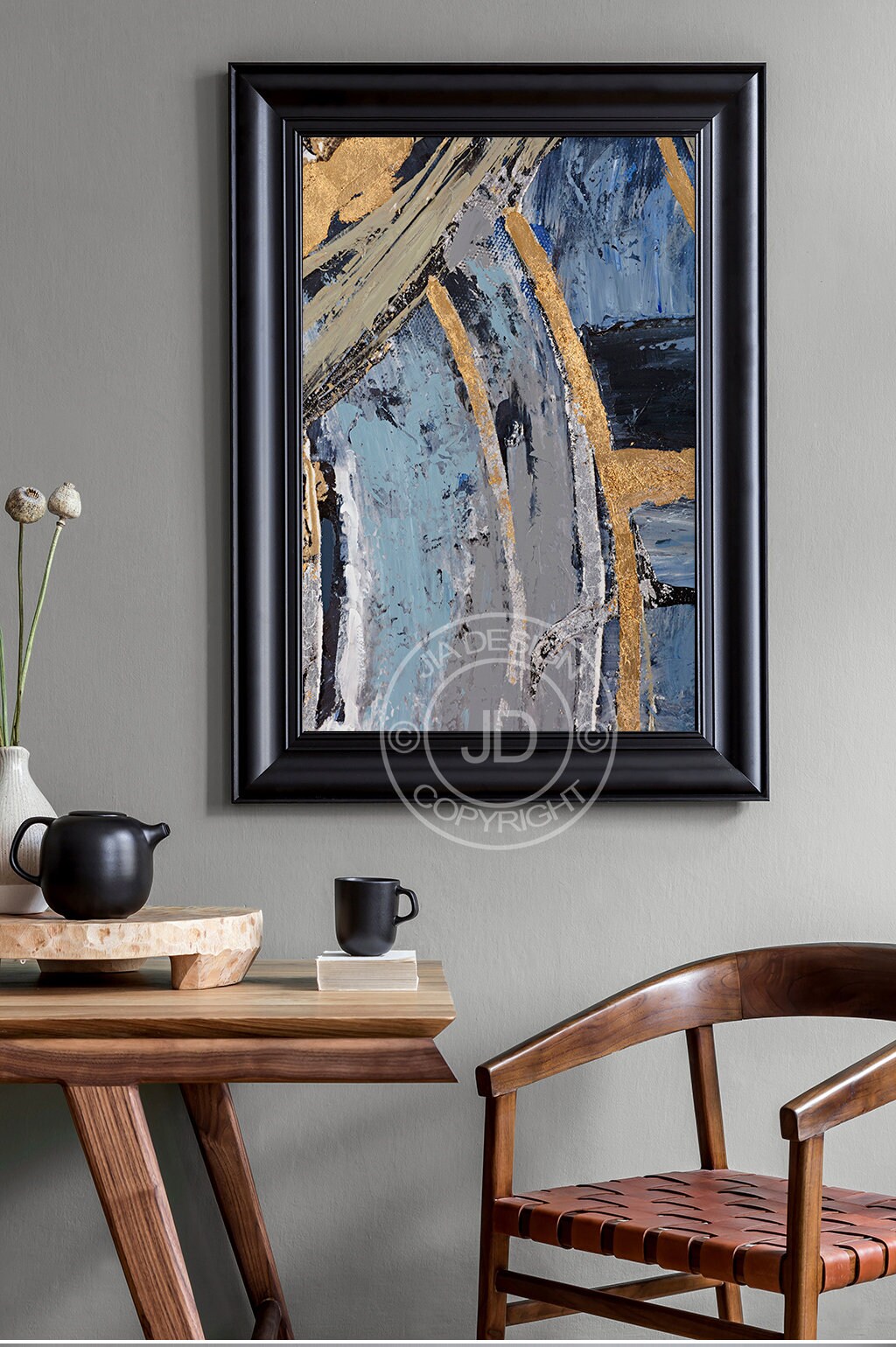 Abstract Blue and Gray Featured on Large Oil Painting Blend Together ...