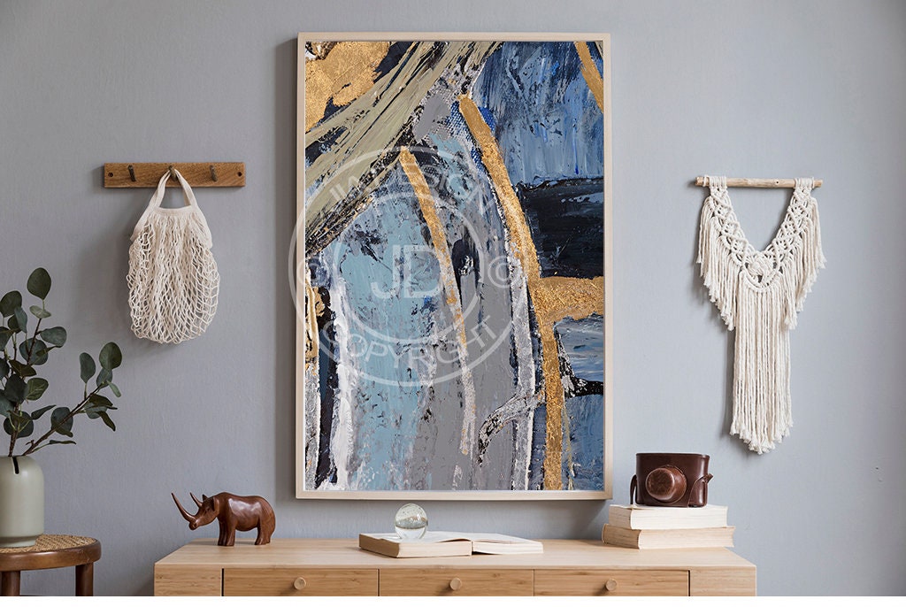 Abstract Blue and Gray Featured on Large Oil Painting Blend Together ...
