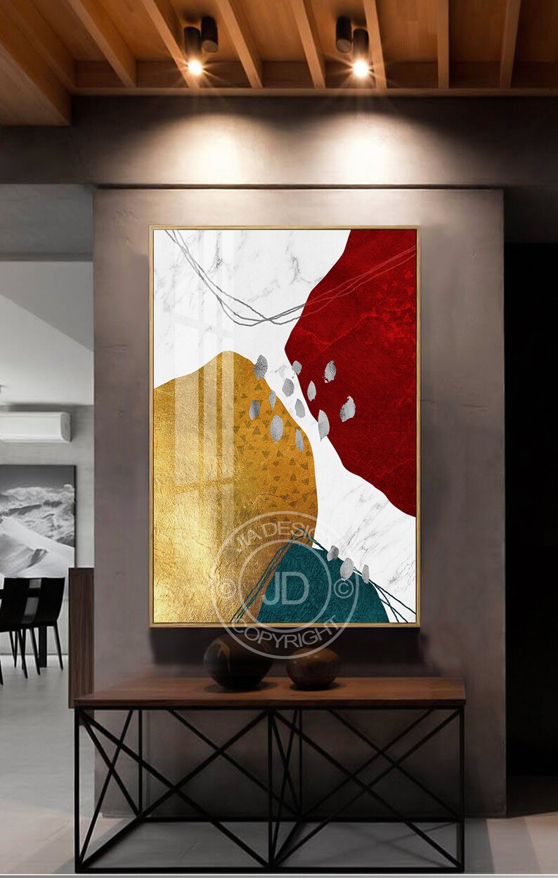 Abstract Teal Red Wall Art, Prints Digital Download, Color Block ...