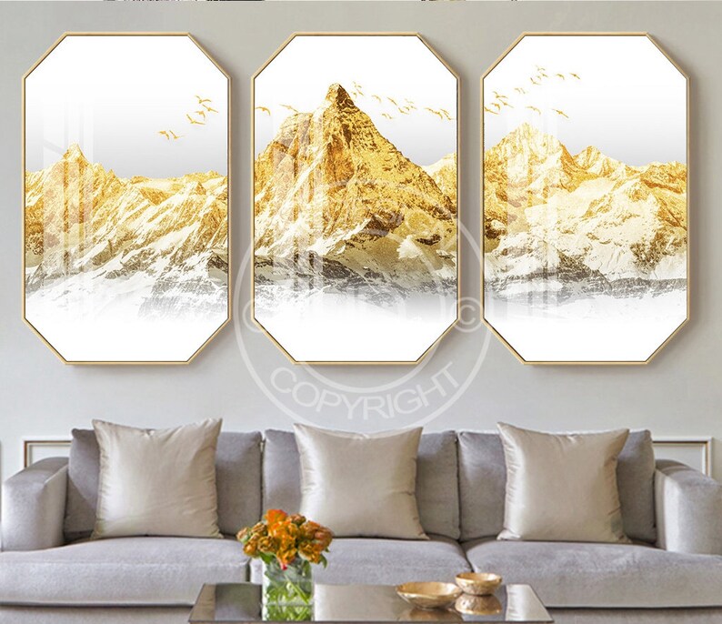 3 Sets of Digital Interior Art Golden Wall Art Printable - Etsy