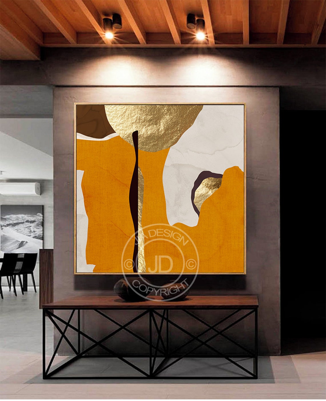 Abstract Golden wall art painting Modern simple ink painting | Etsy