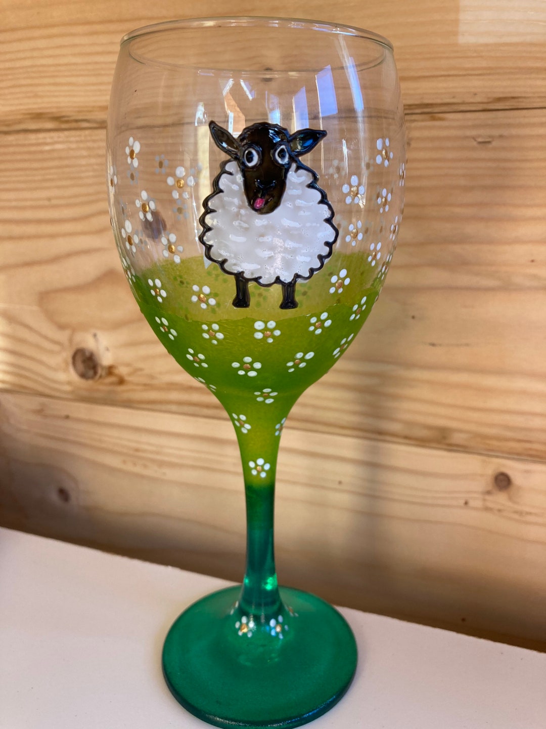 Hand Painted Sheep Wine Glass. Washable - Etsy UK