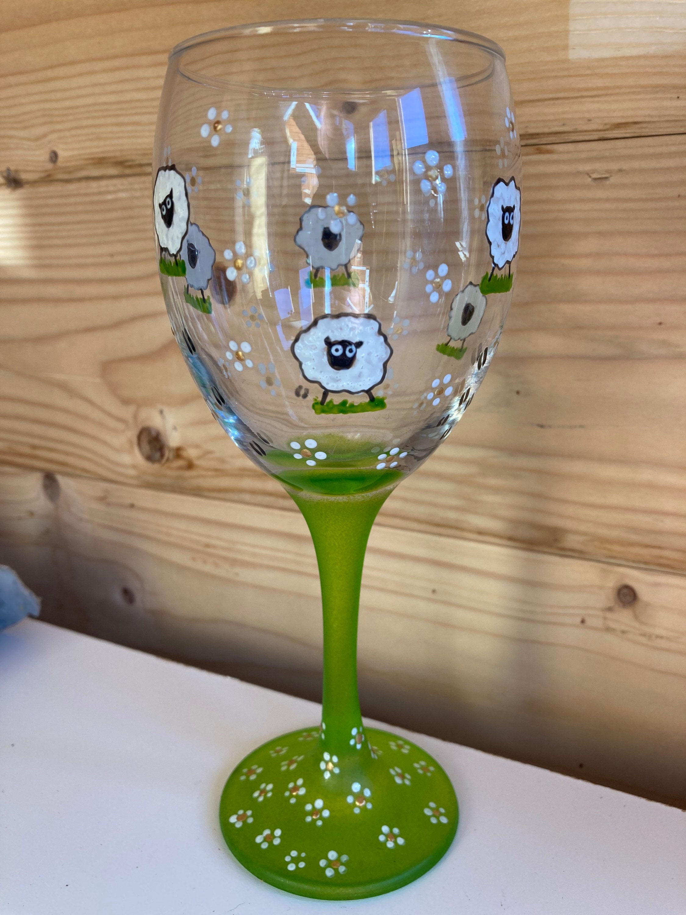Hand Painted Sheep Wine Glass Washable - Etsy